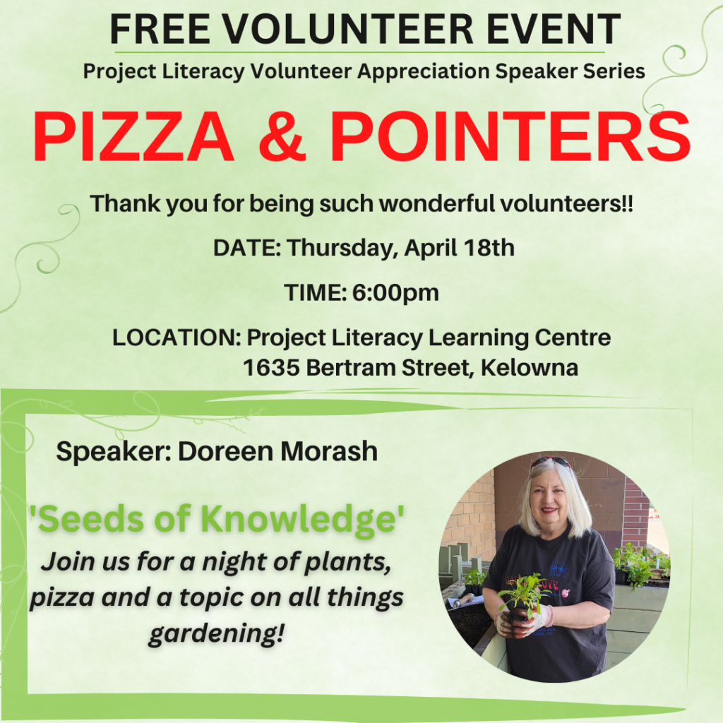 Pizza & Pointers Volunteer Appreciation Night – Project Literacy