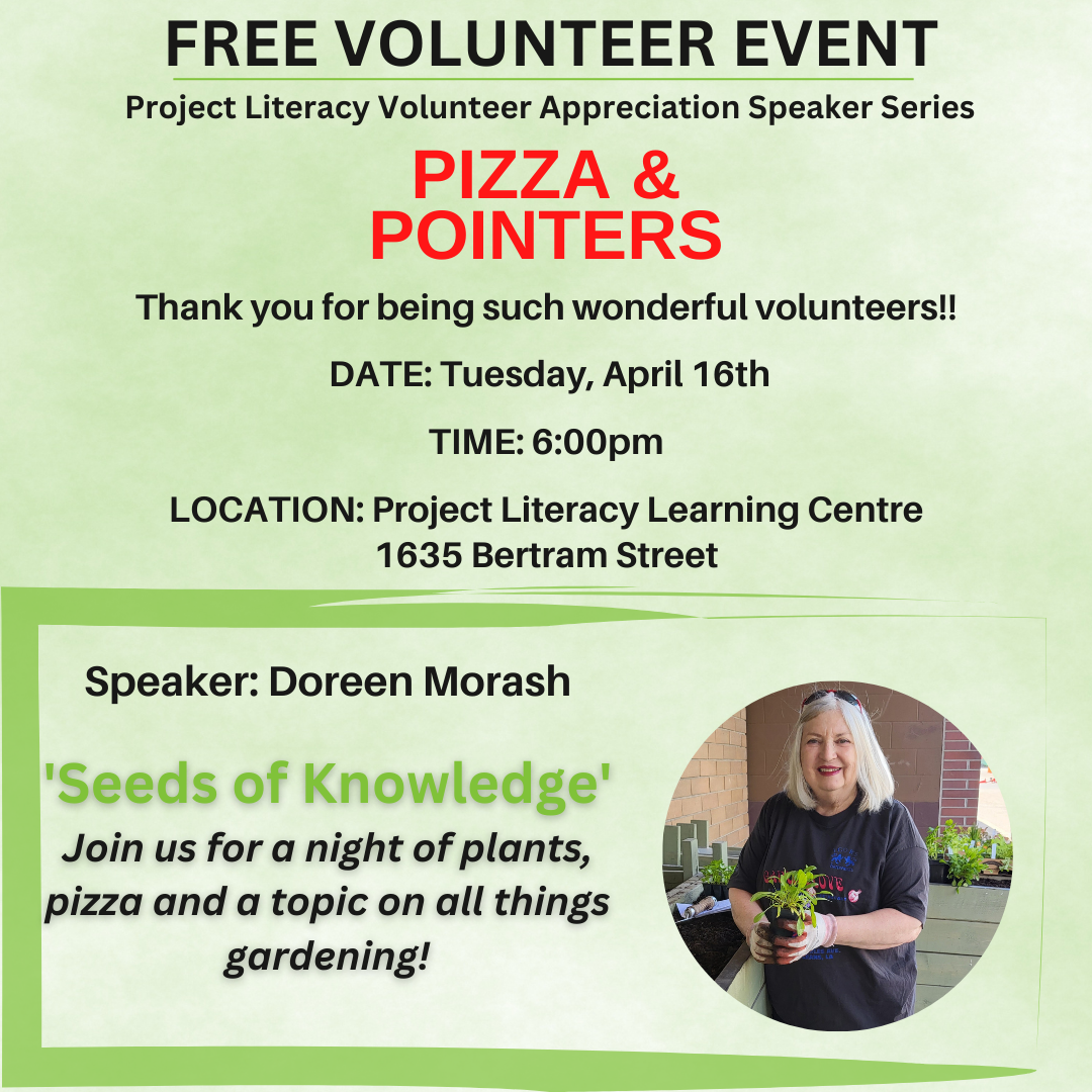Pizza & Pointers Volunteer Appreciation Night – Project Literacy