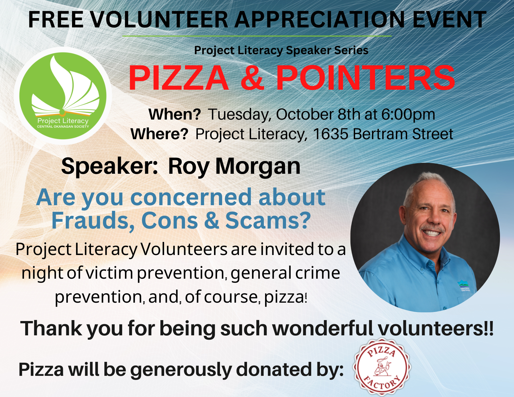 Pizza & Pointers Volunteer Appreciation Night – Project Literacy