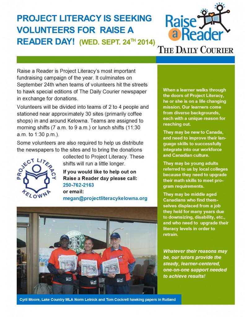 Raise a Reader Call for Volunteers Poster – Project Literacy